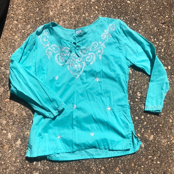 Tops | Embroidered Turquoise Womens Top | Poshmark
